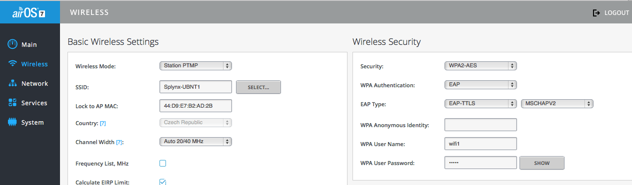 UBNT AirOS wireless RADIUS authentication